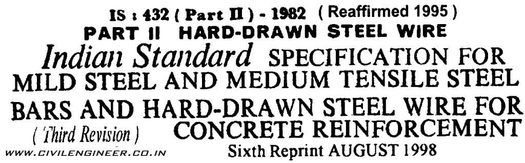 IS : 432 Part II 1982 IS Code for Hard Drawn Steel Wire – Civil Engineer