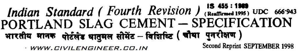 IS 455 : 1989 – Indian Standard Portland Slag Cement Code – Available ...